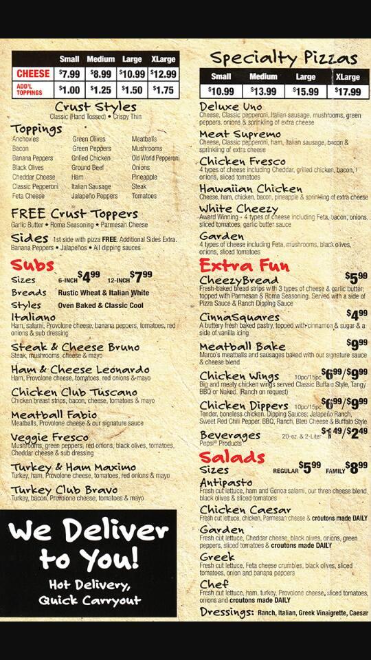 Menu at Marco's pizza of weston restaurant, Weston