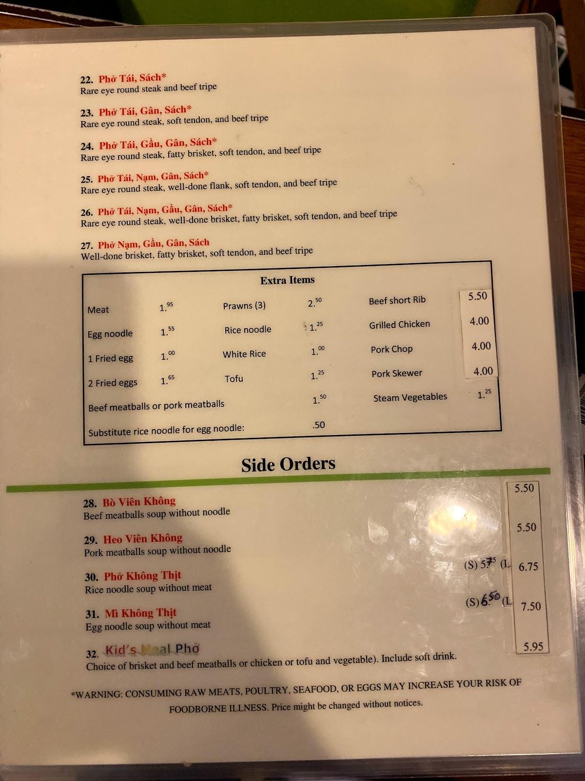 Menu at Phở 84 restaurant, Lynnwood, 196th St SW