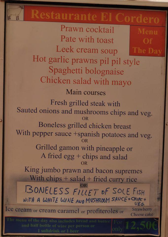 Menu at Restaurante El Cordero, Benalmádena