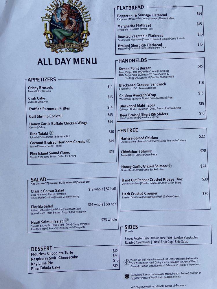 Menu at The Nauti Mermaid Dockside Bar & Grill, Cape Coral