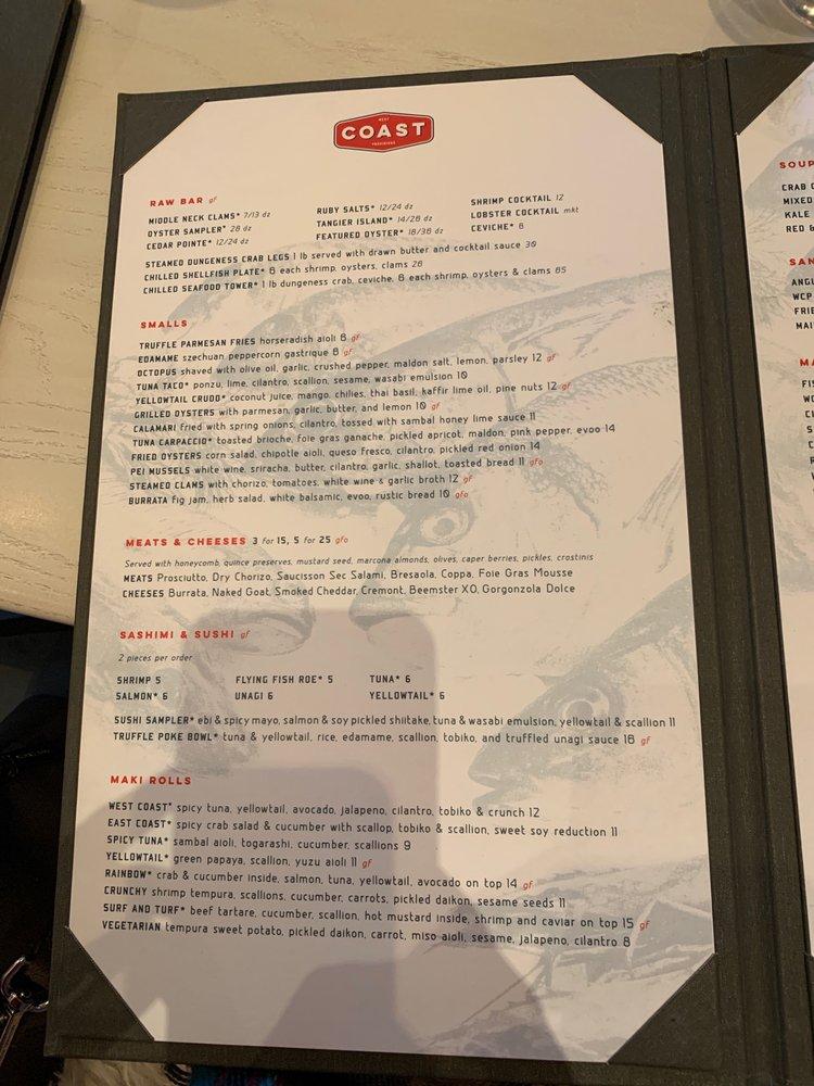 Menu at West Coast Provisions restaurant, Richmond
