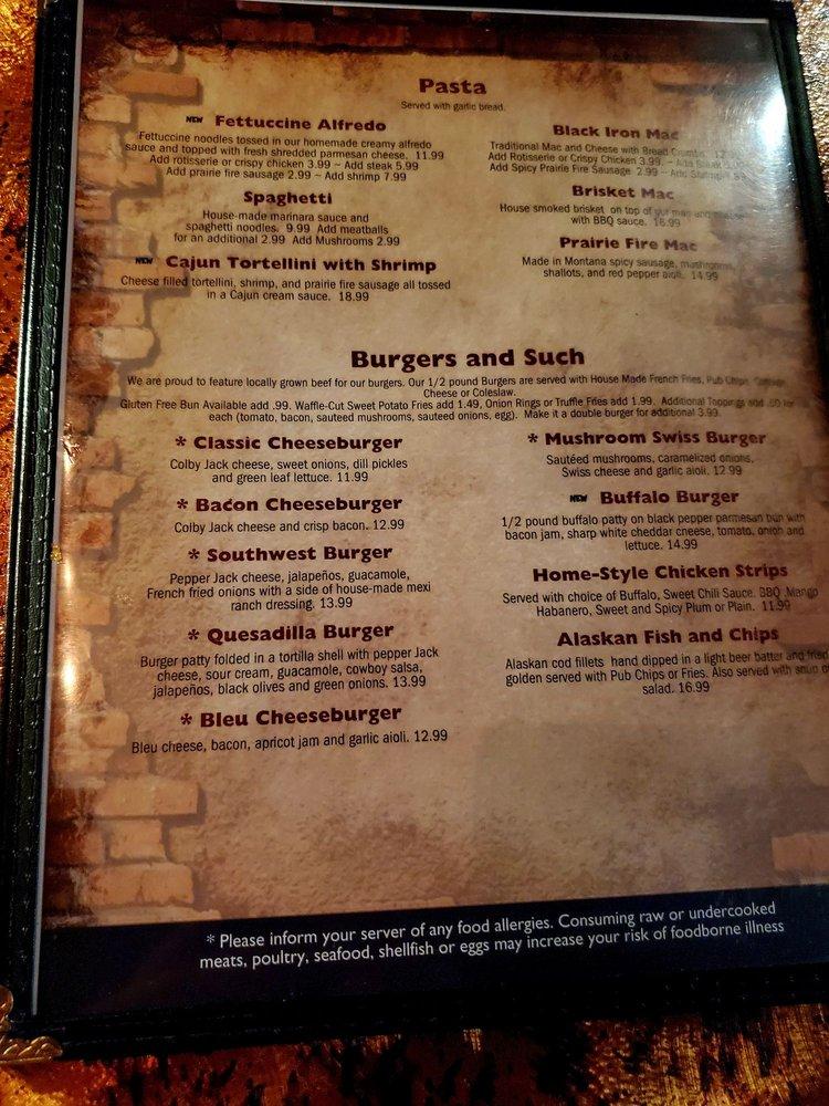 Menu at Black Iron Grill Rotisserie pub & bar, Miles City
