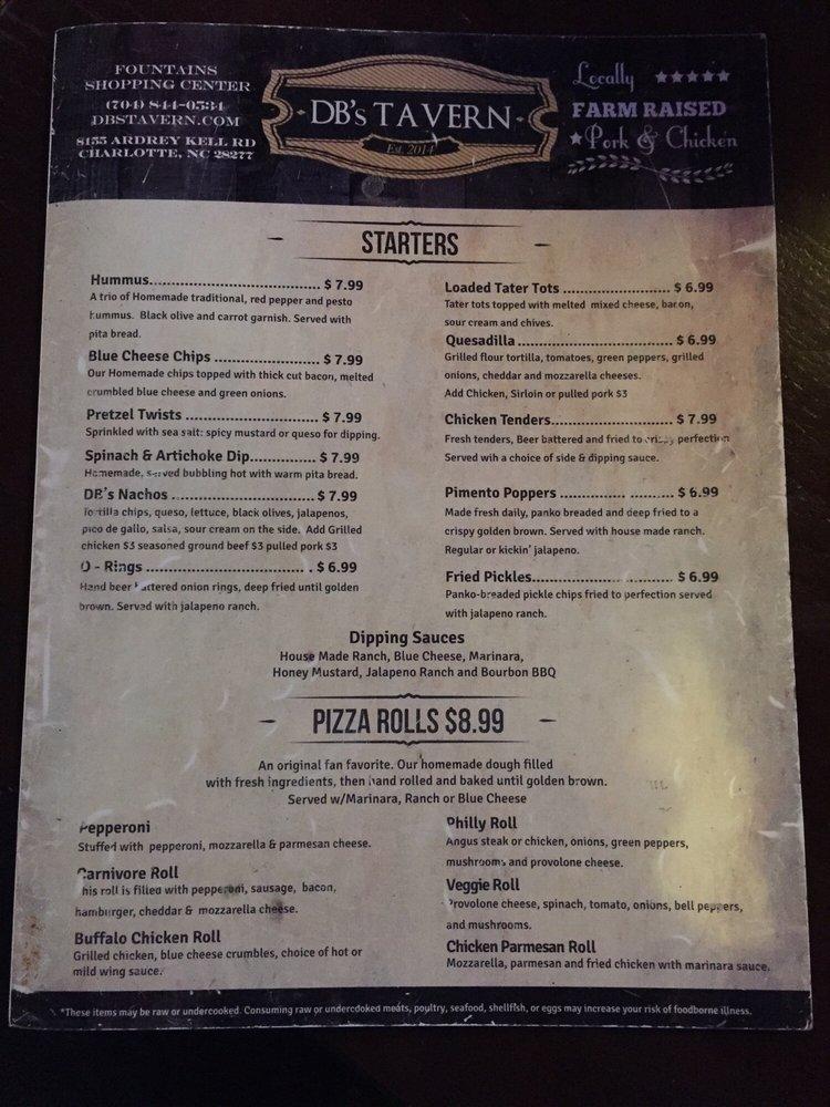 Menu at DB's Tavern pub & bar, Charlotte
