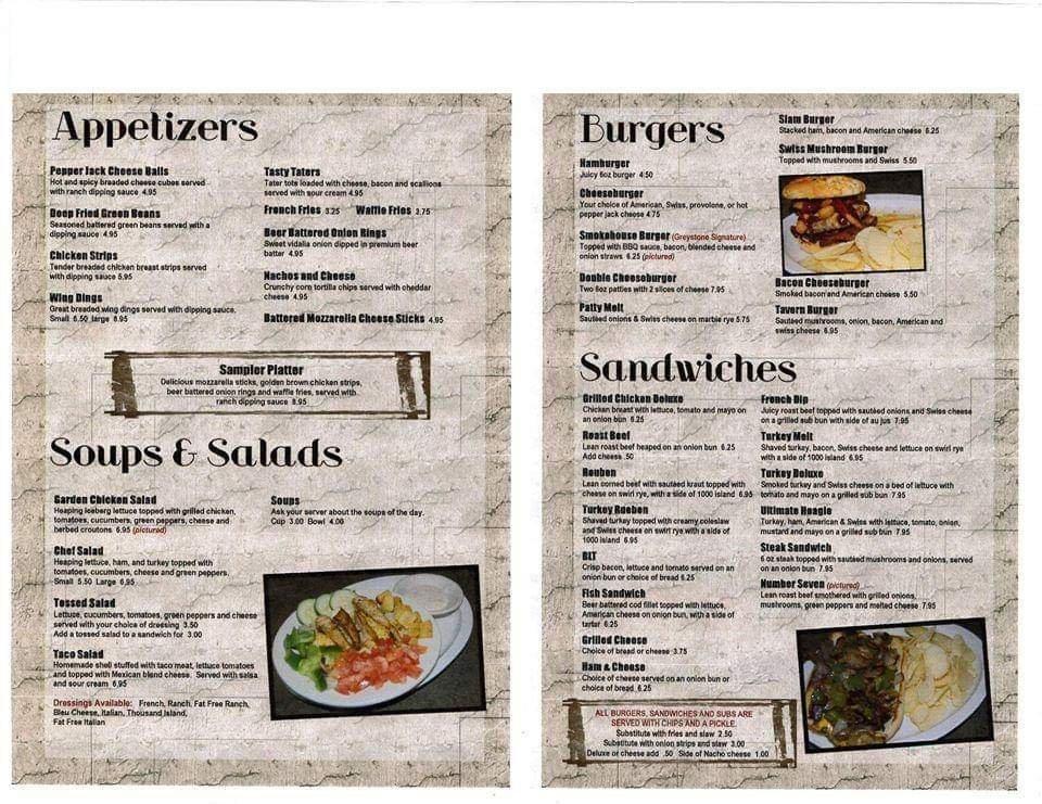 Menu at Greystone Tavern pub & bar, Jackson