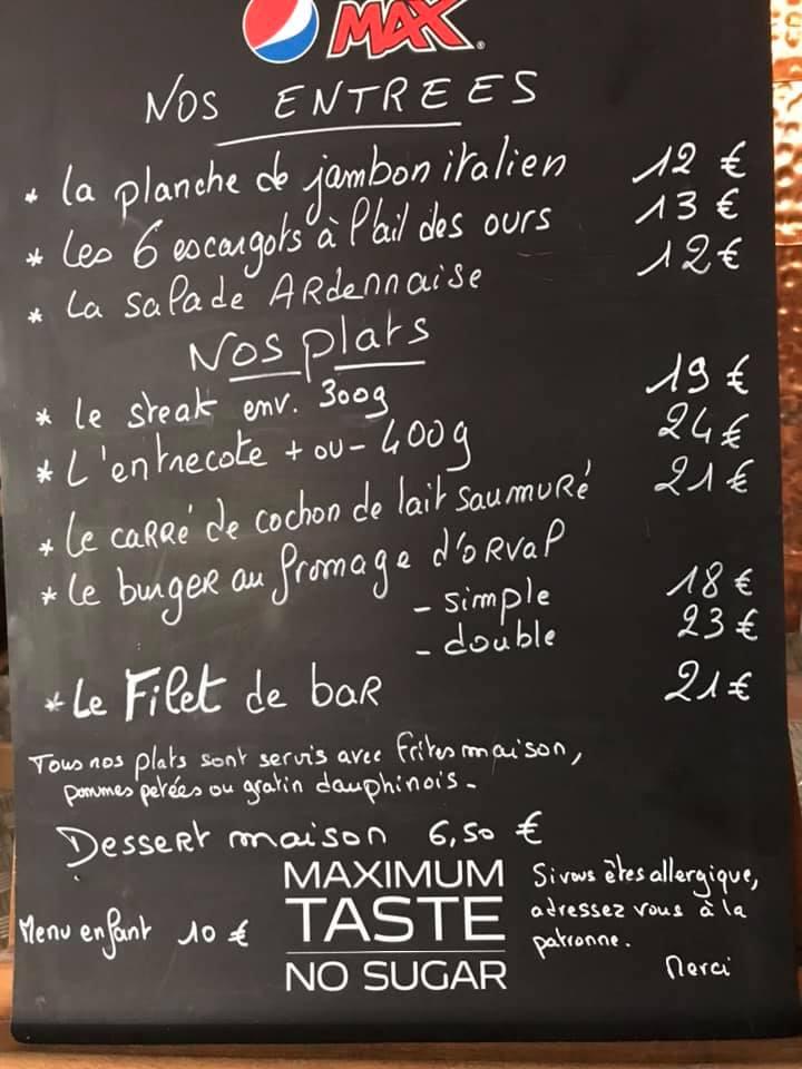 Menu at Le Monument Grill, Nassogne, RN 4 121