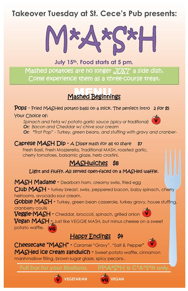 Menu at MASH -A Detroit Mashed Potato PopUp restaurant, Detroit