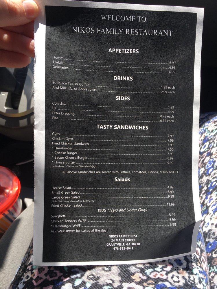 Menu at Niko’s Family Restaurant, Grantville