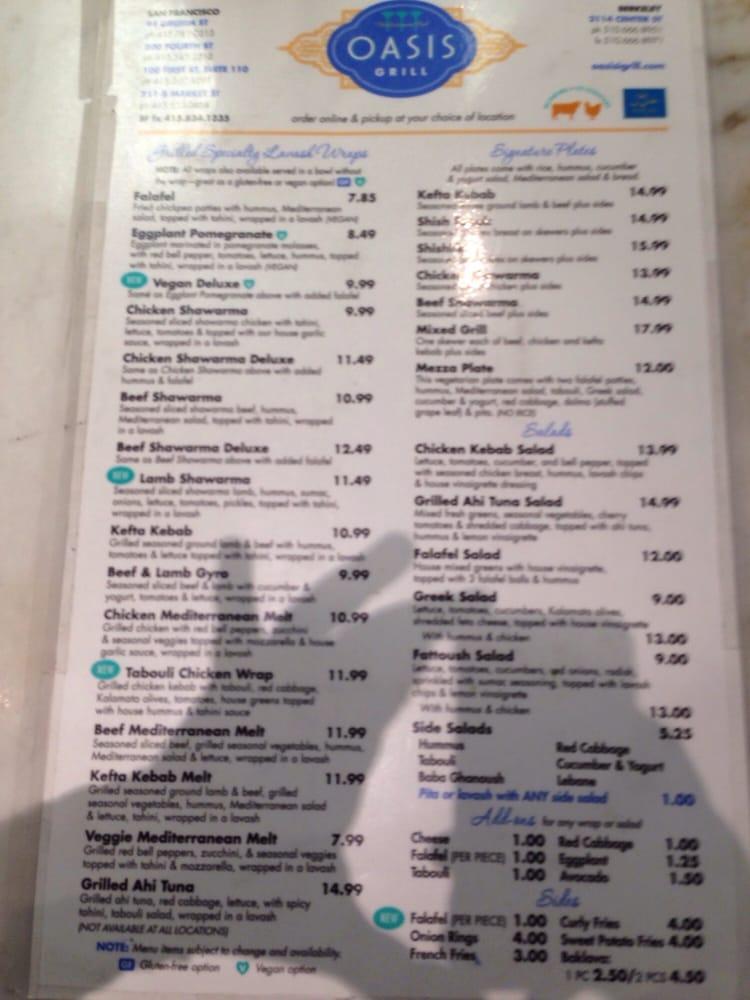 Menu at Oasis Grill restaurant, San Francisco, 711 Market St B