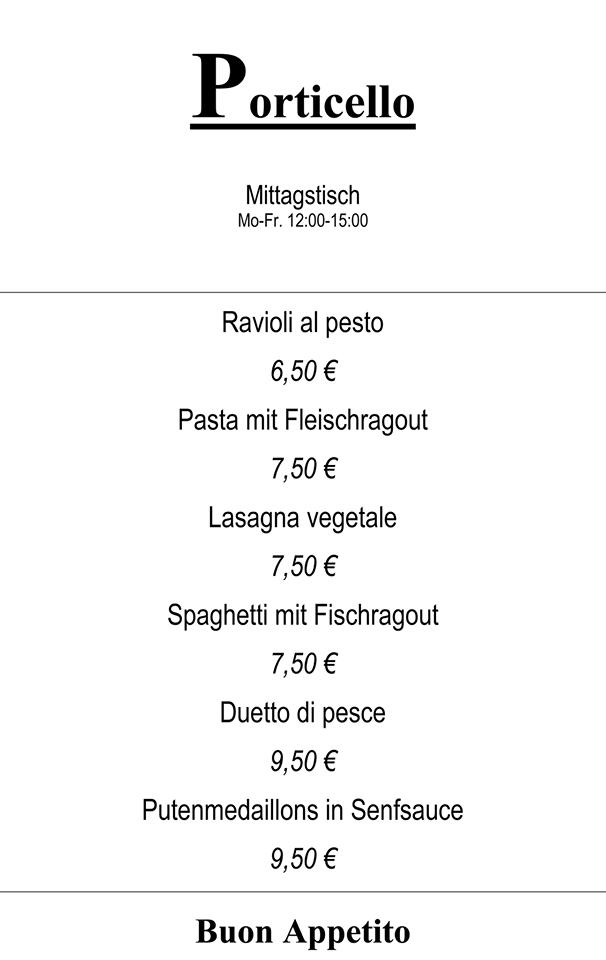 Menu at Restaurant Porticello, Hamburg