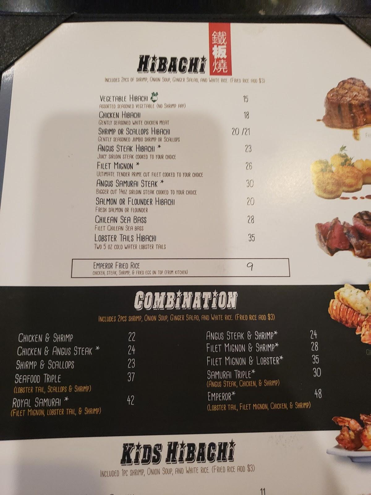 Menu at Samurai Hibachi restaurant, Huntington