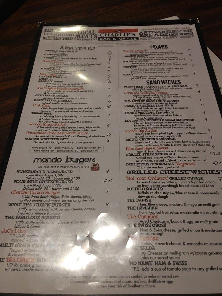 Menu at Charlie's Bar & Grille, Grand Rapids