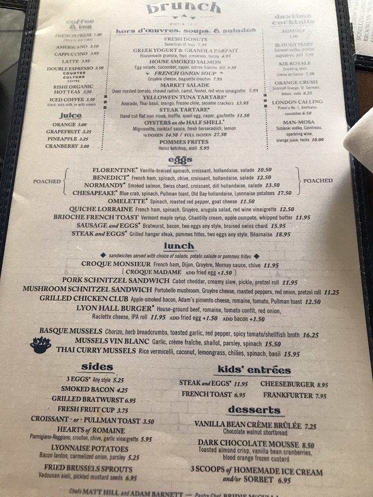 Menu at Lyon Hall restaurant, Arlington