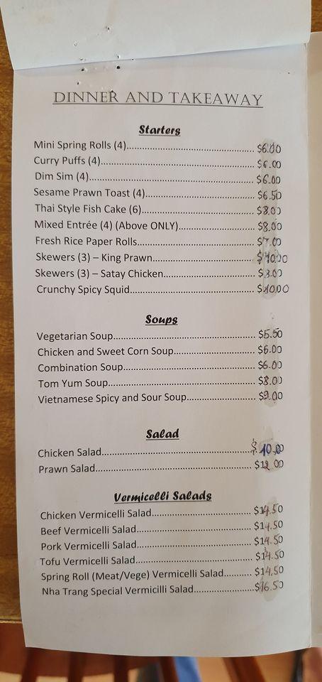 Menu at Nha Trang Vietnamese Restaurant, Fairy Meadow