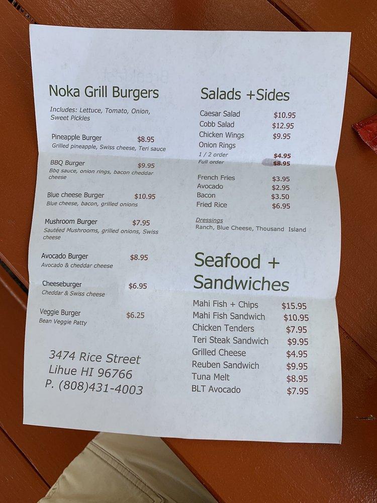 Menu at Noka Grill restaurant, Lihue