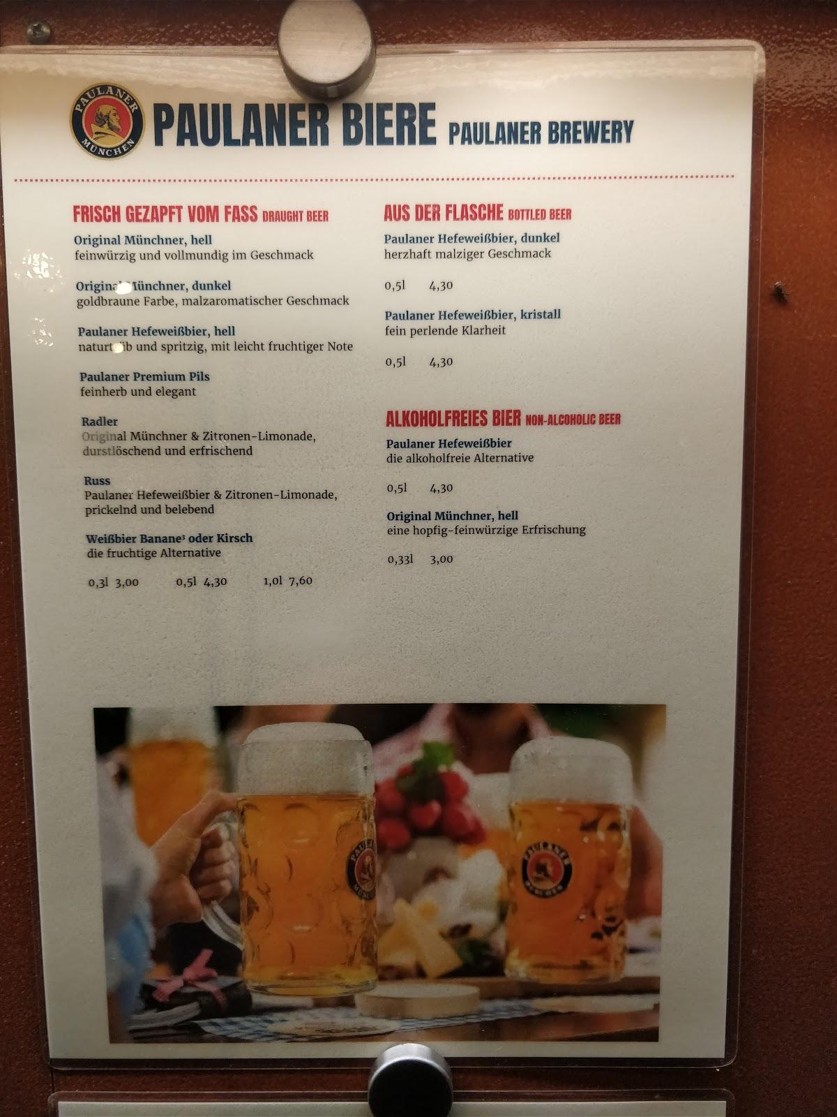 Menu at Paulaner am Dom restaurant, Frankfurt, Domplatz 6