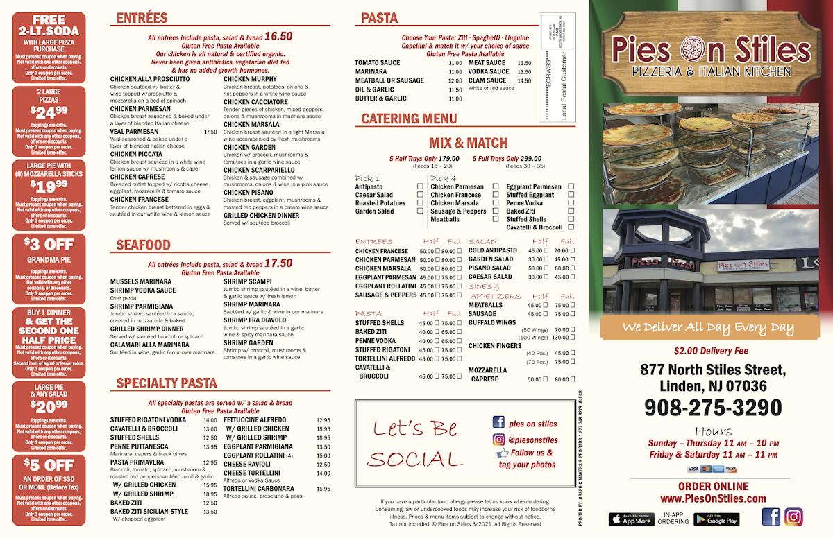 Menu at Pies On Stiles pizzeria, Linden
