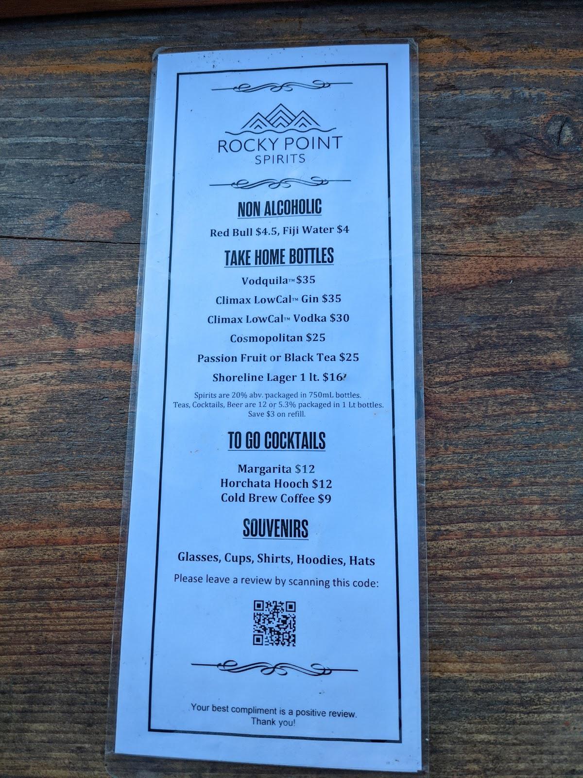 Menu at Rocky Point Spirits pub & bar, Port Moody