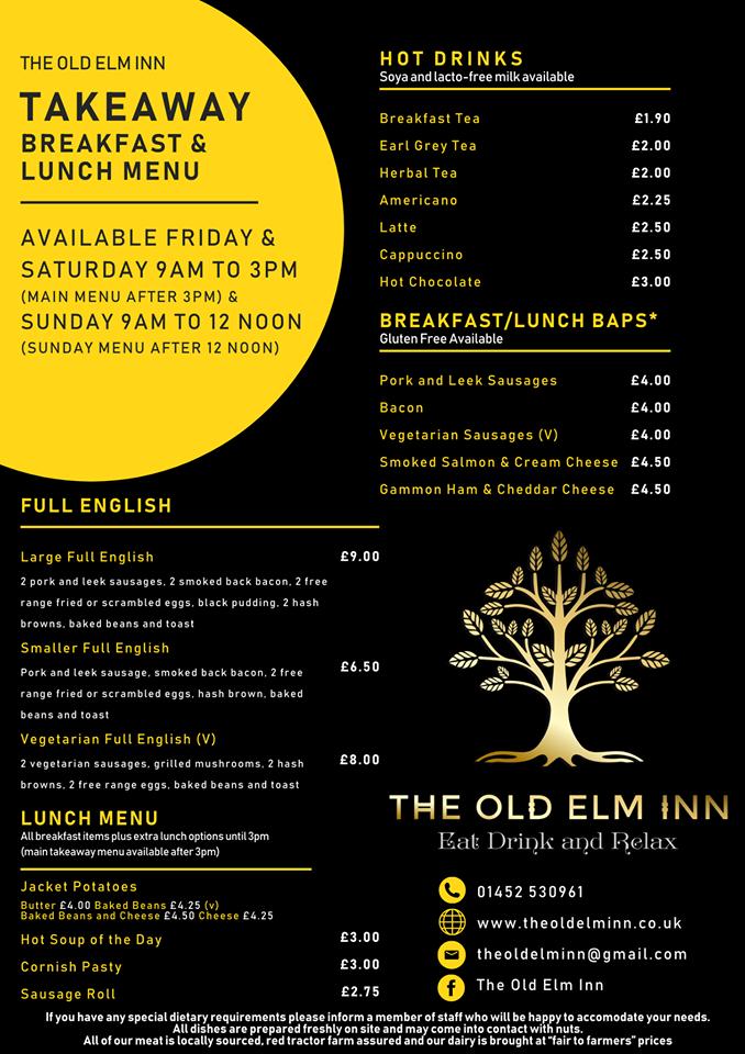 Menu at The Old Elm Inn pub & bar, Gloucester