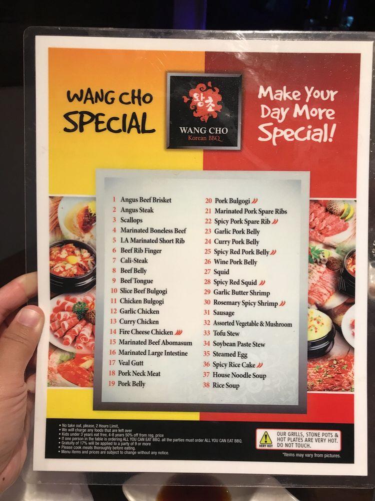 Menu at Wang Cho Korean BBQ, Riverside