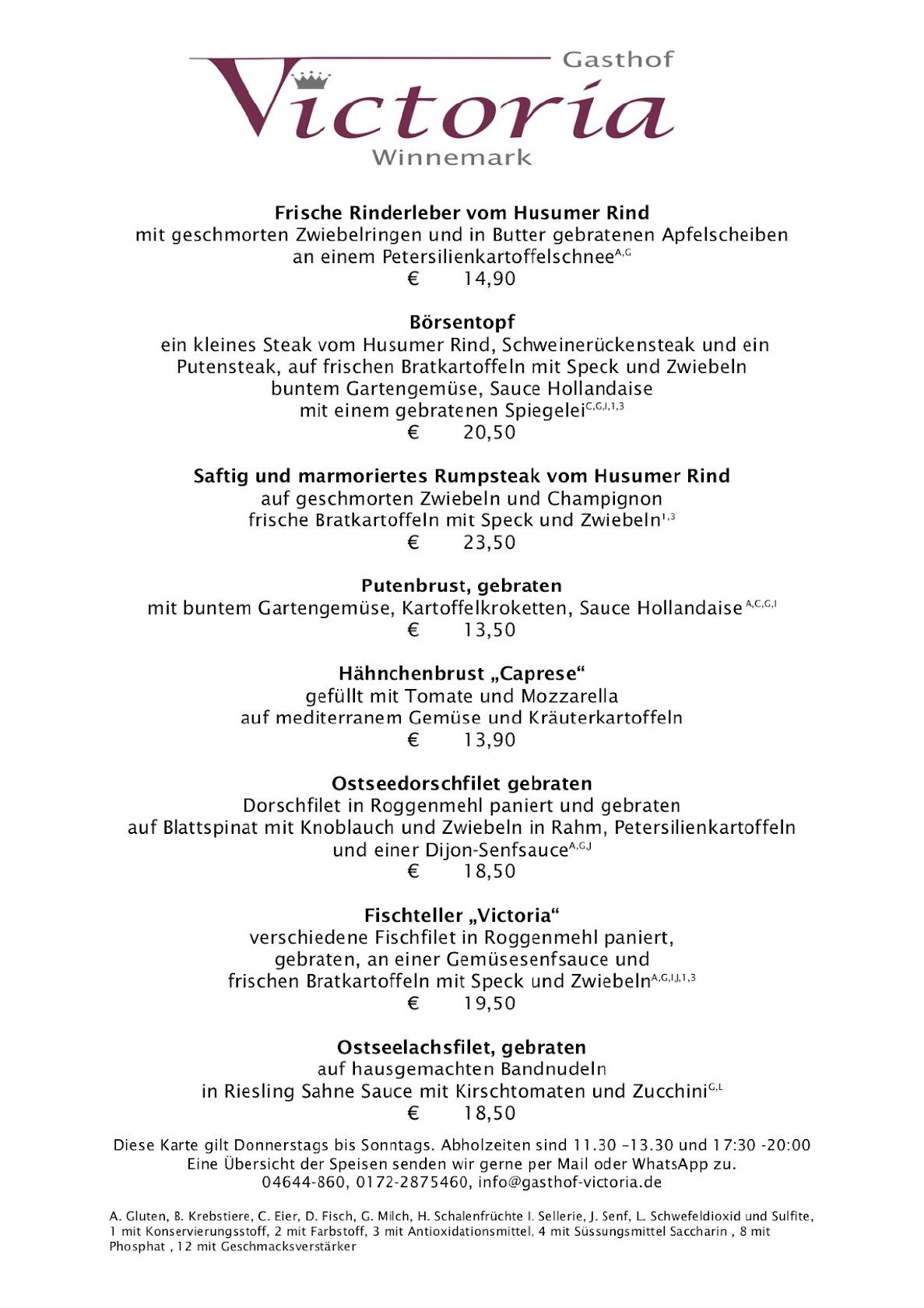Speisekarte von Gasthof Victoria restaurant, Winnemark