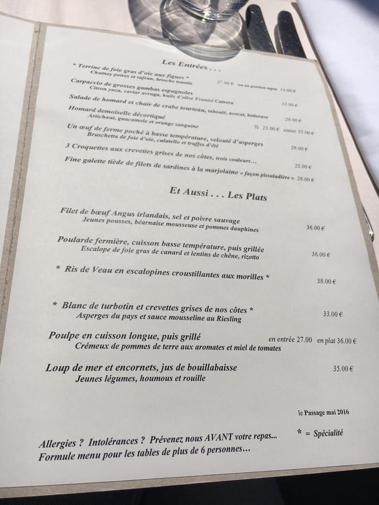 Menu at Le Passage, Uccle, Av. Jean et Pierre Carsoel 17