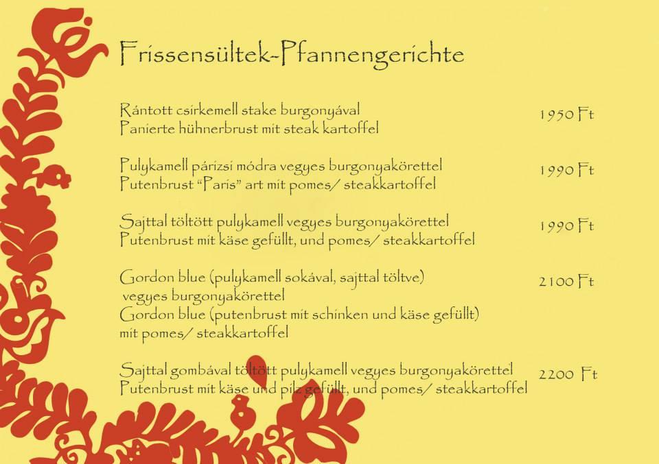 Menu at Piroska étterem restaurant, Harkány