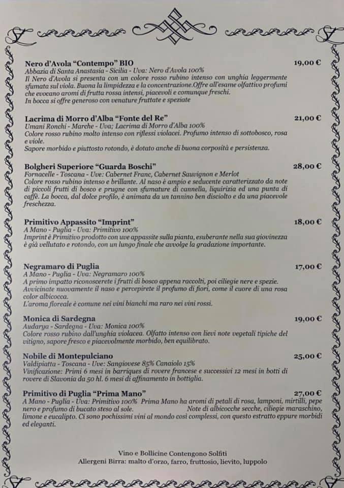 Menu at Sale Fino restaurant, Rome