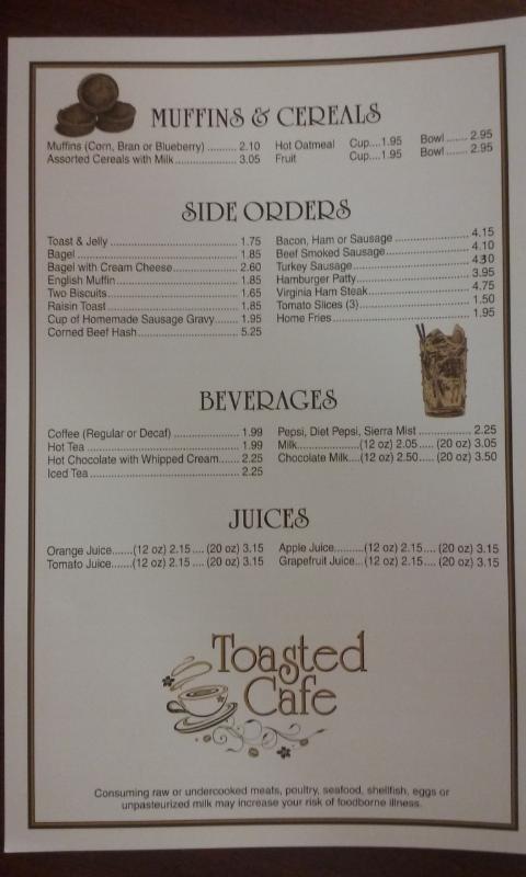 Menu at Toasted Café cafe, Margate