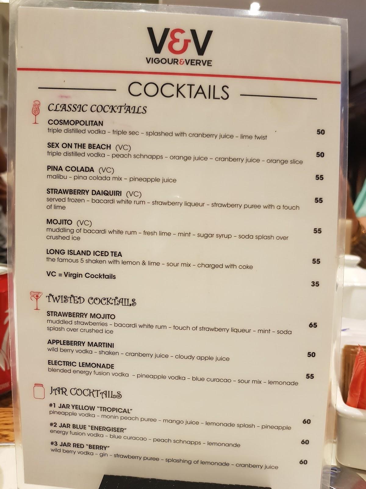 Menu at Vigour & Verve Pietermaritzburg restaurant, Pietermaritzburg