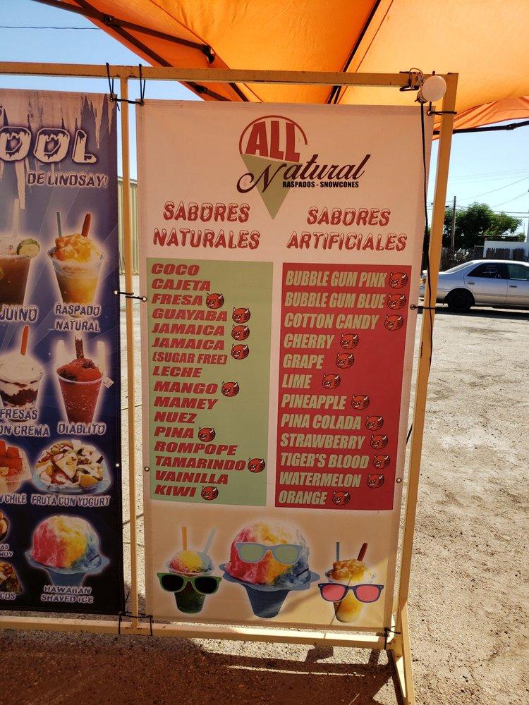 Carta de All Natural Raspados - Snowcones, Lindsay