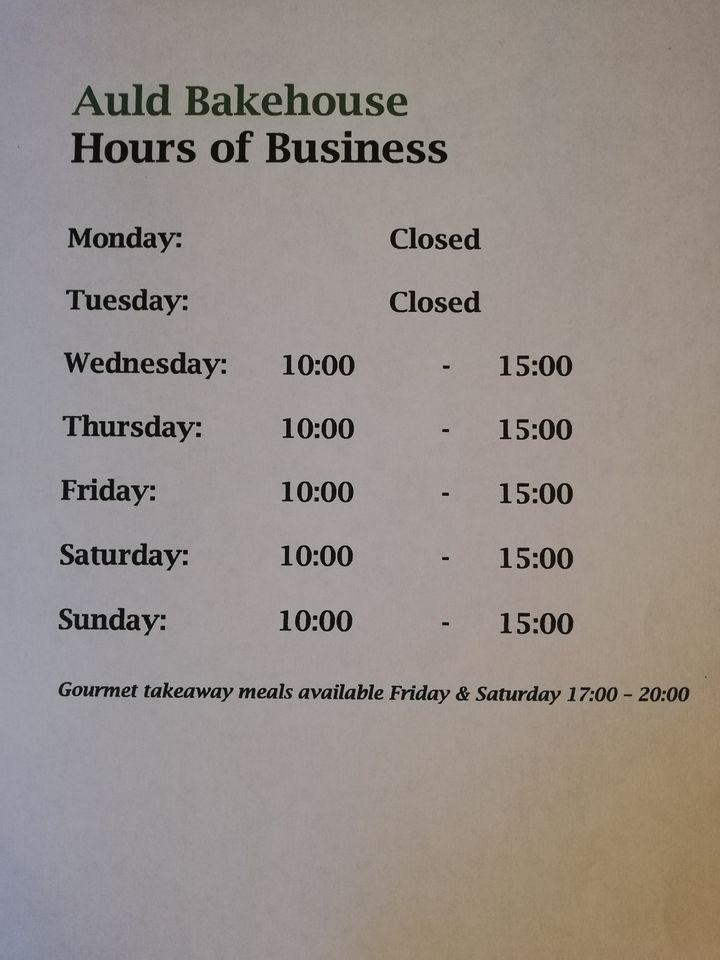 Menu at Auld Bakehouse cafe, Brechin
