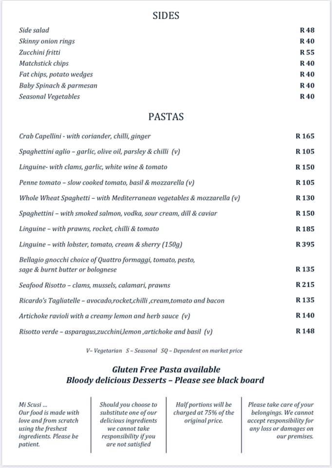 Menu at BELLAGIO restaurant, Sandton, Unit 1