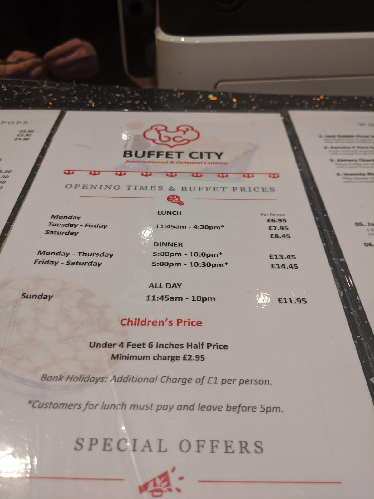 Menu at Buffet City Exeter restaurant, Exeter