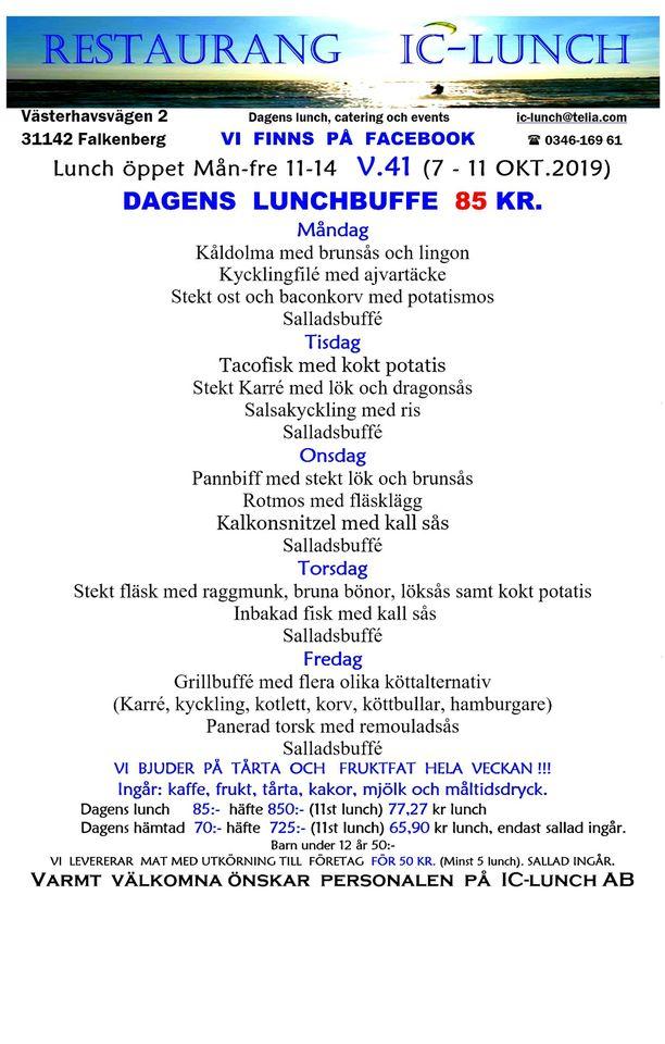 Menu at IC - Lunch restaurant, Falkenberg