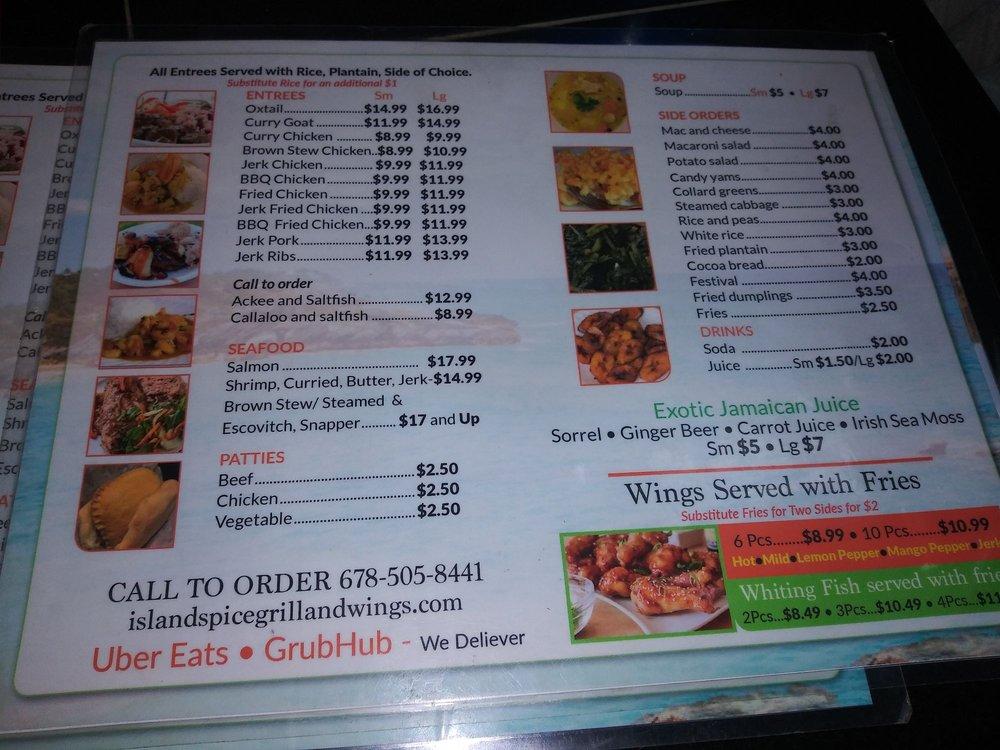Menu at Island Spice Grill and Wings restaurant, Lithia Springs