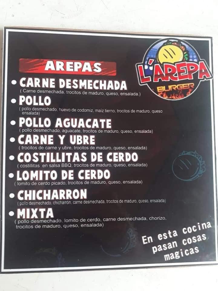 Menu at L'arepa Burger restaurant, Sabana de Torres