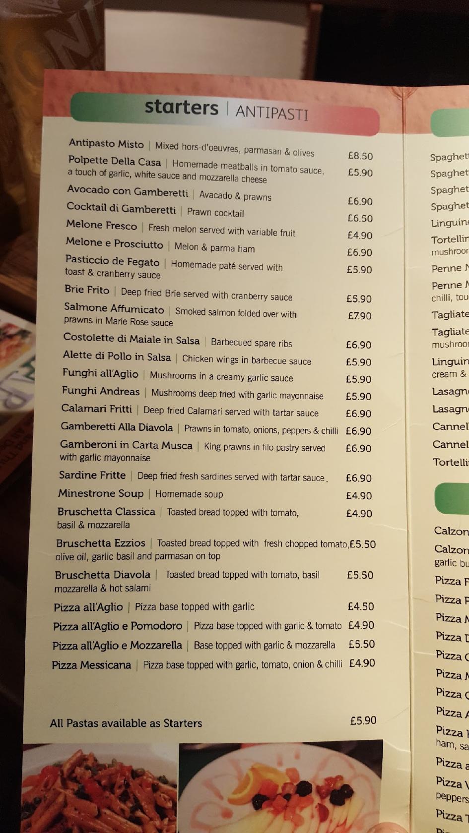 Menu at Mario’s pizzeria, Barnoldswick
