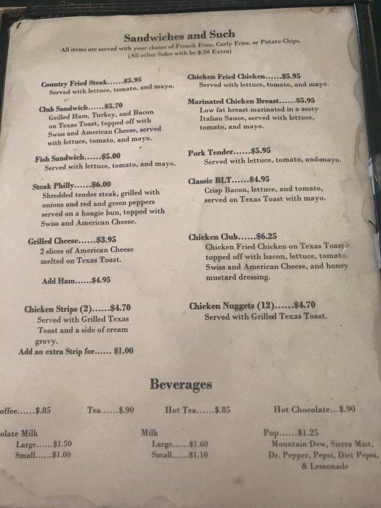 Menu at Mom's Cafe, Whitewater