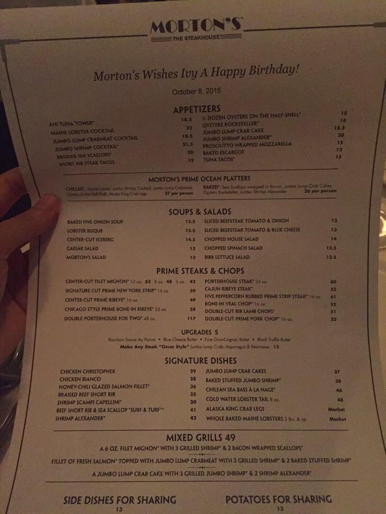 Menu at Morton's The Steakhouse, Portland