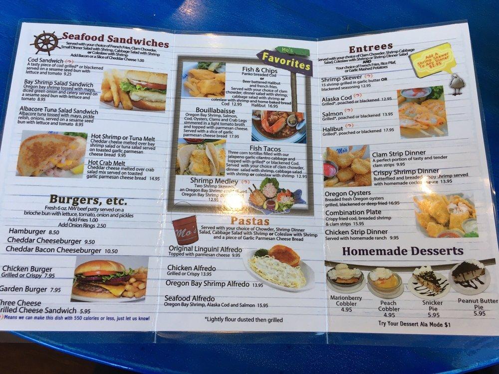 Menu at Mo's Restaurant, Astoria