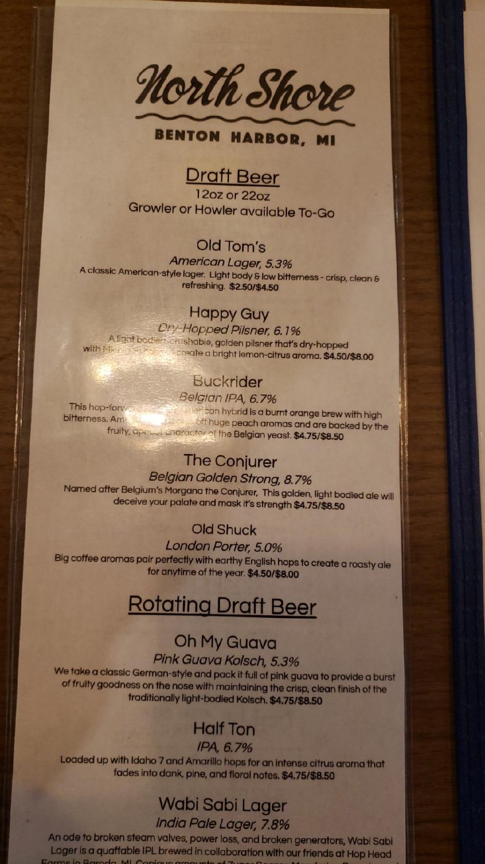 Menu at North Shore Inn pub & bar, Benton Harbor