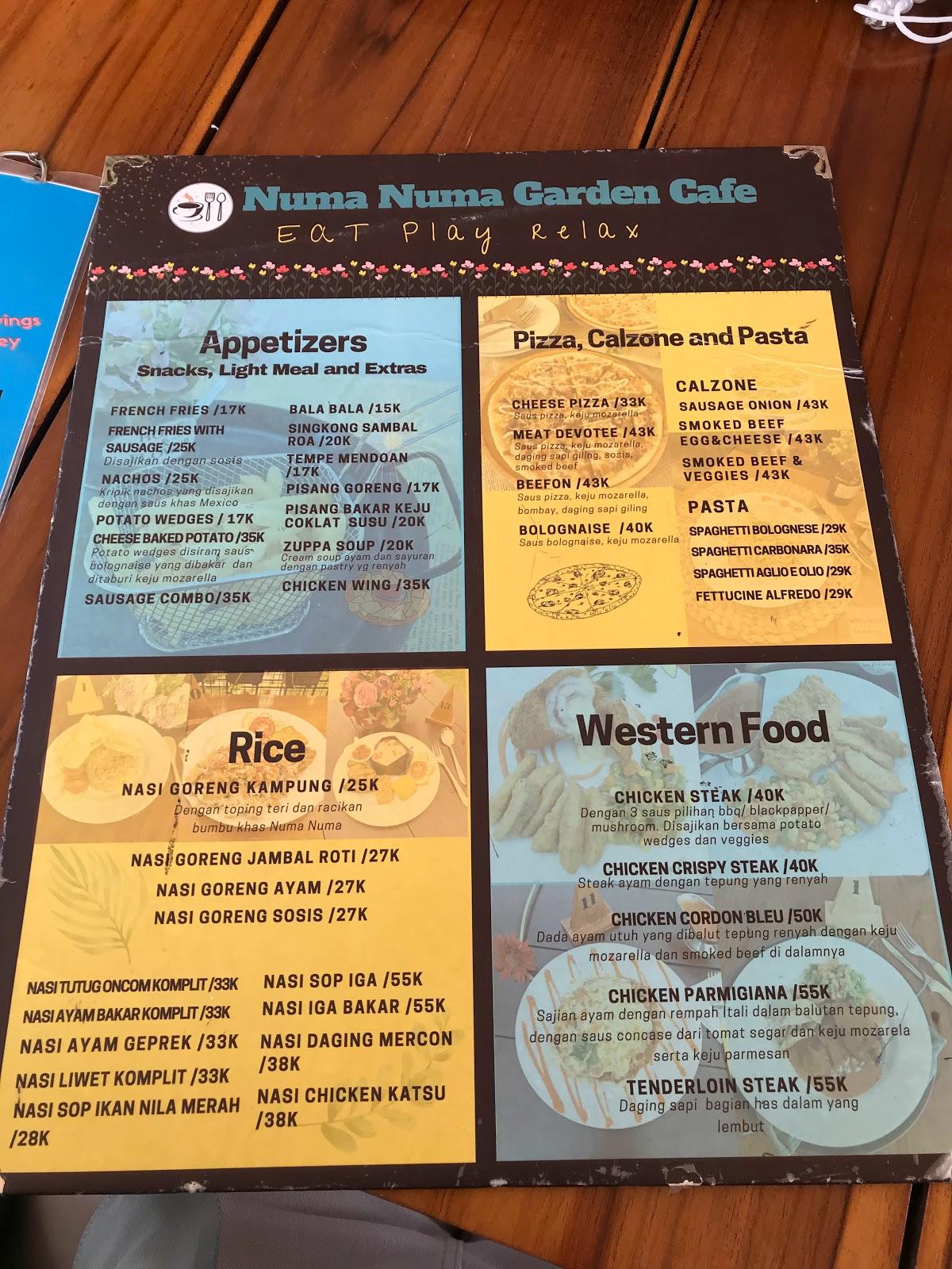 Carta del restaurante Numa Numa Garden, Karawang