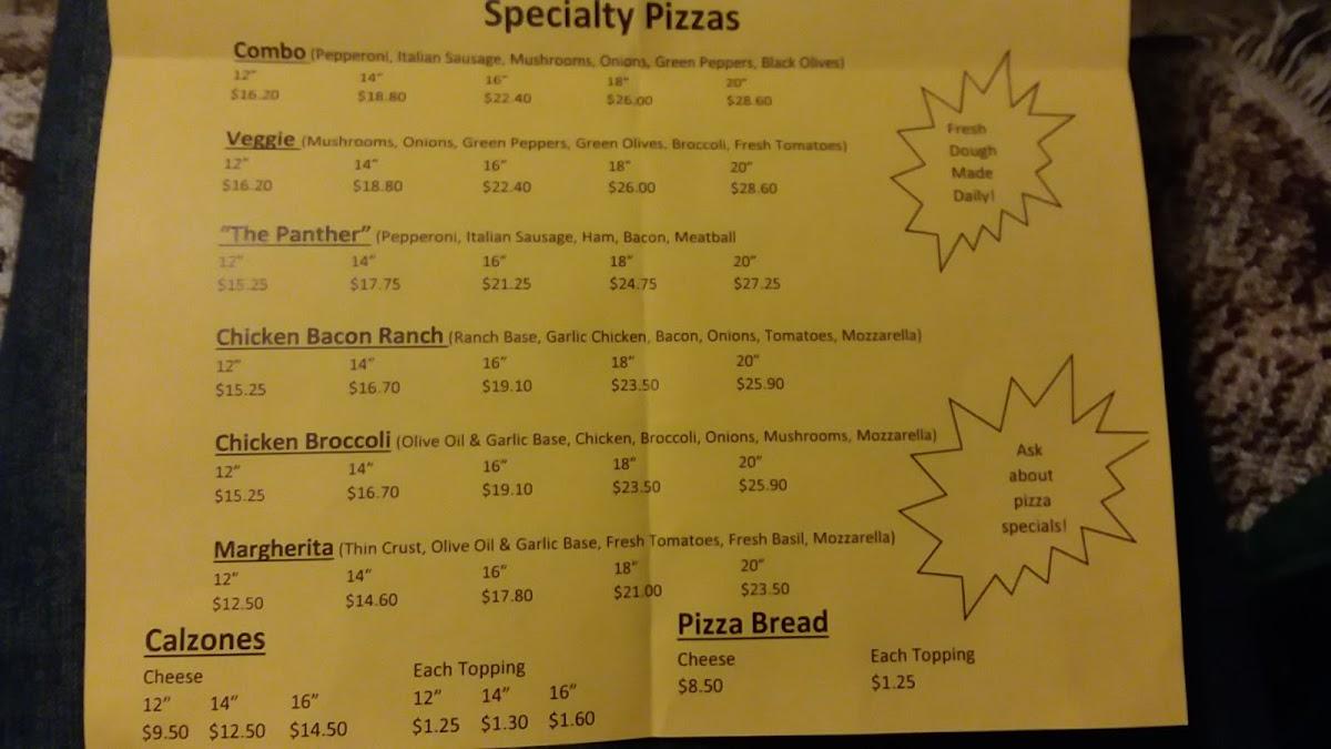 Menu at Panthers Pizza pizzeria, Nappanee