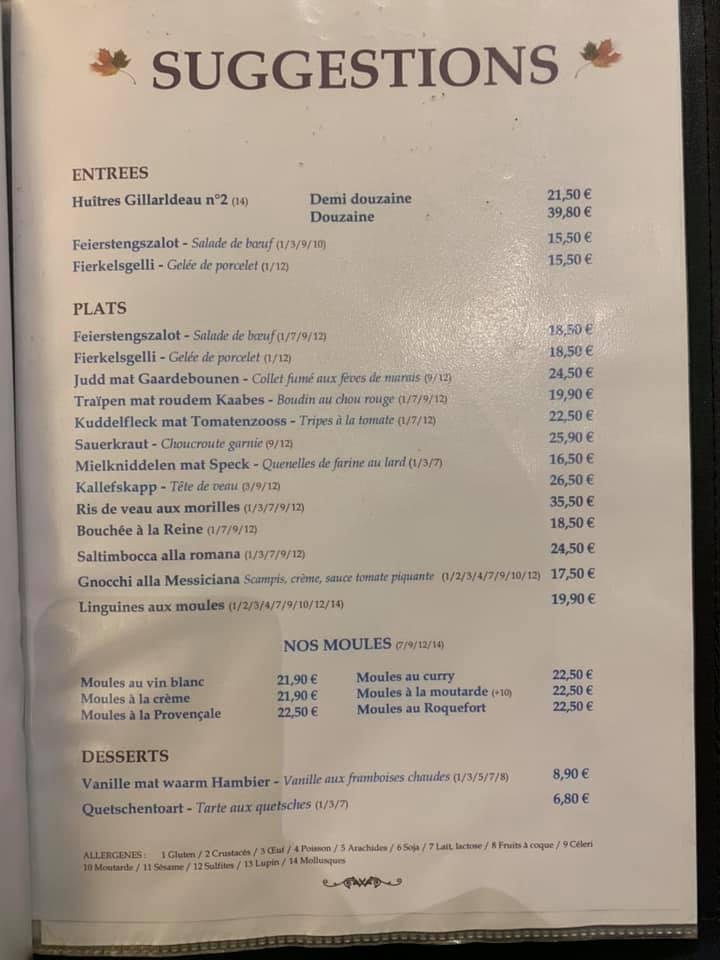 Speisekarte von Restaurant L'Inconnu, Schengen