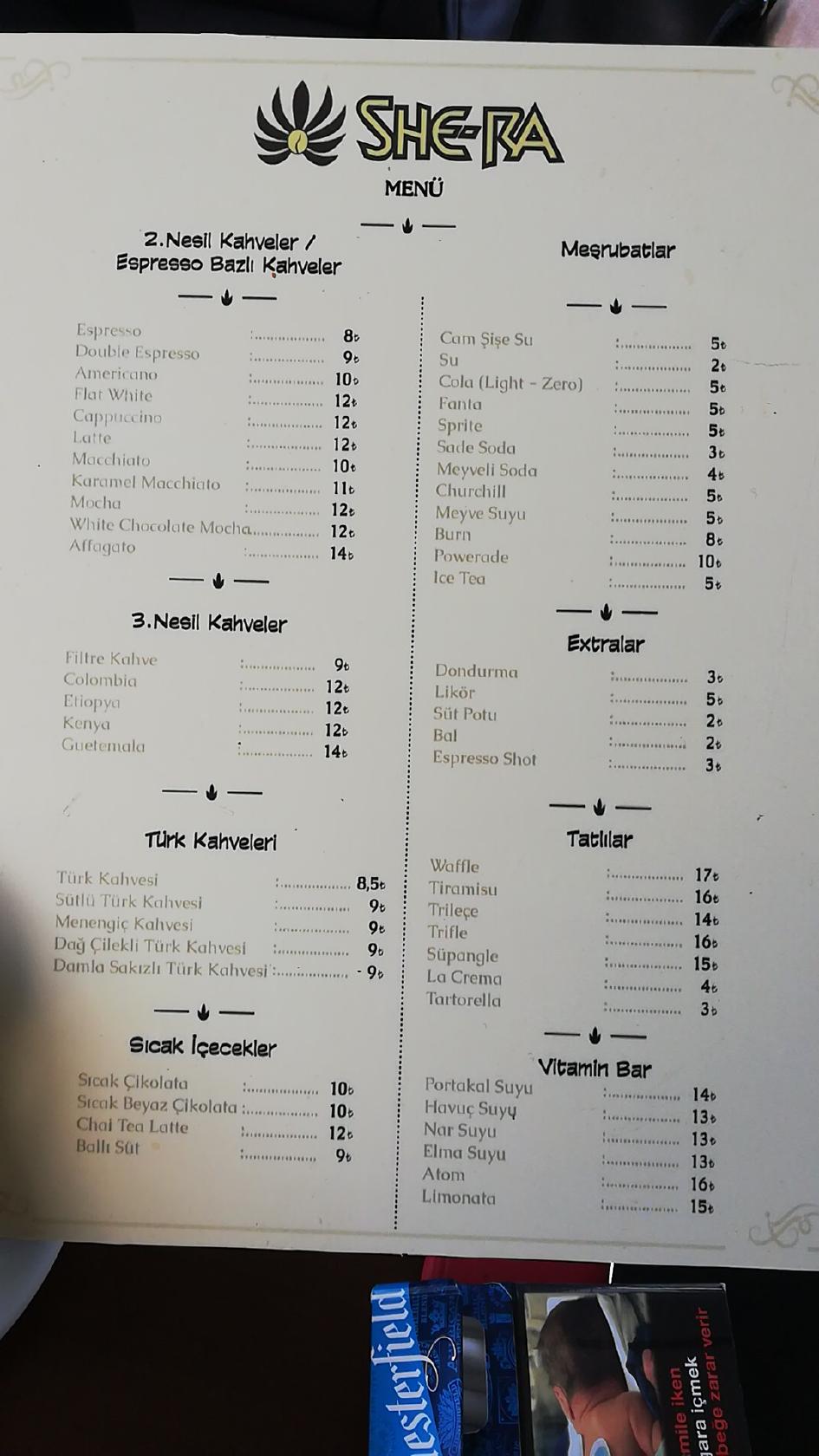 Menu at She-Ra Coffee, Istanbul