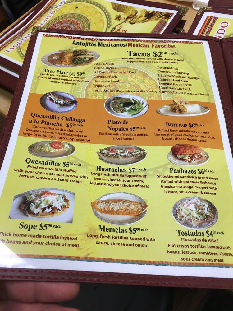 Menu at Taqueria Mexico Lindo restaurant, Lynn, 16 Market St