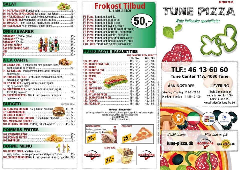 Menu at Tunepizza pizzeria, Tune