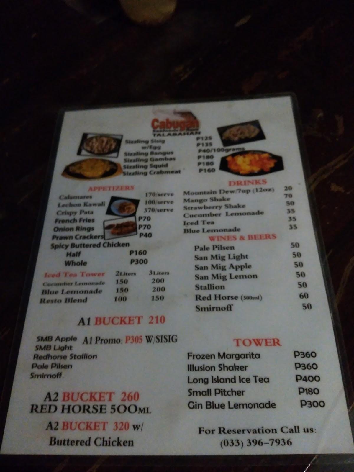 Menu at Cabugan Seafoods Haus Resto Bar, Iloilo City