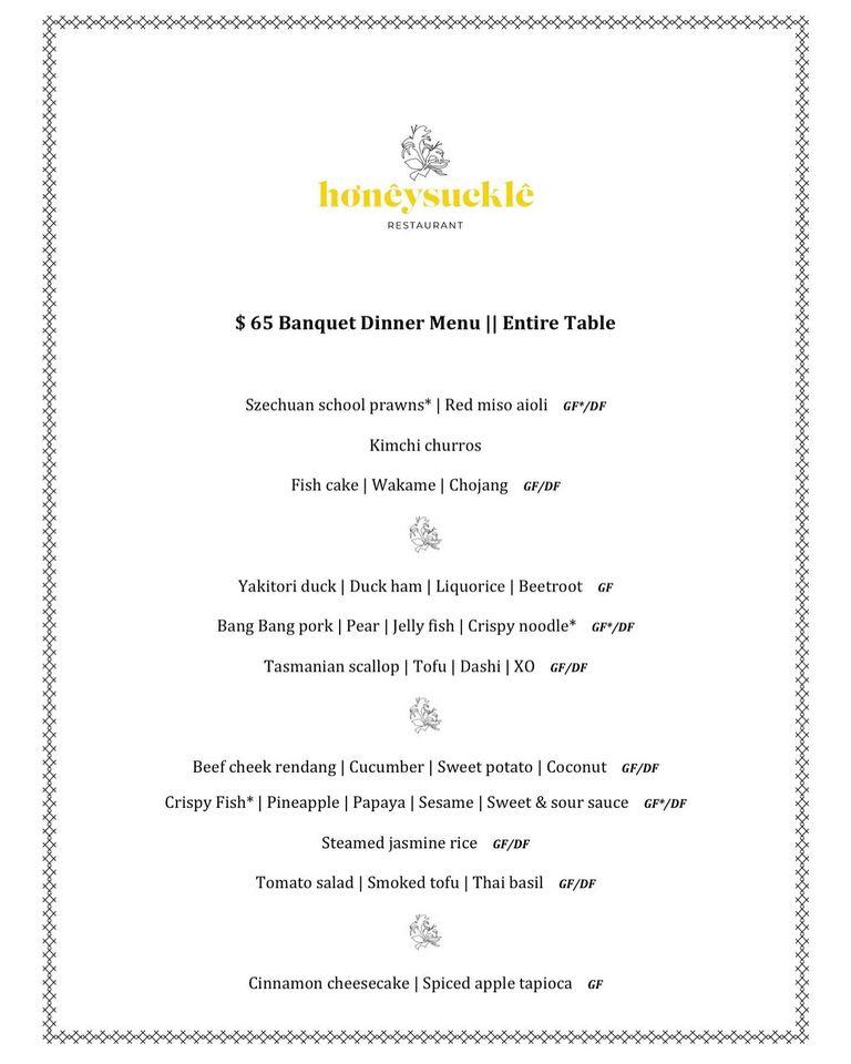 Menu at Honeysuckle Restaurant, Buderim