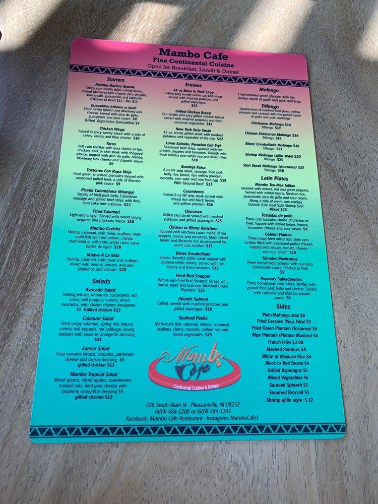 Menu at Mambo Café cafe, Pleasantville